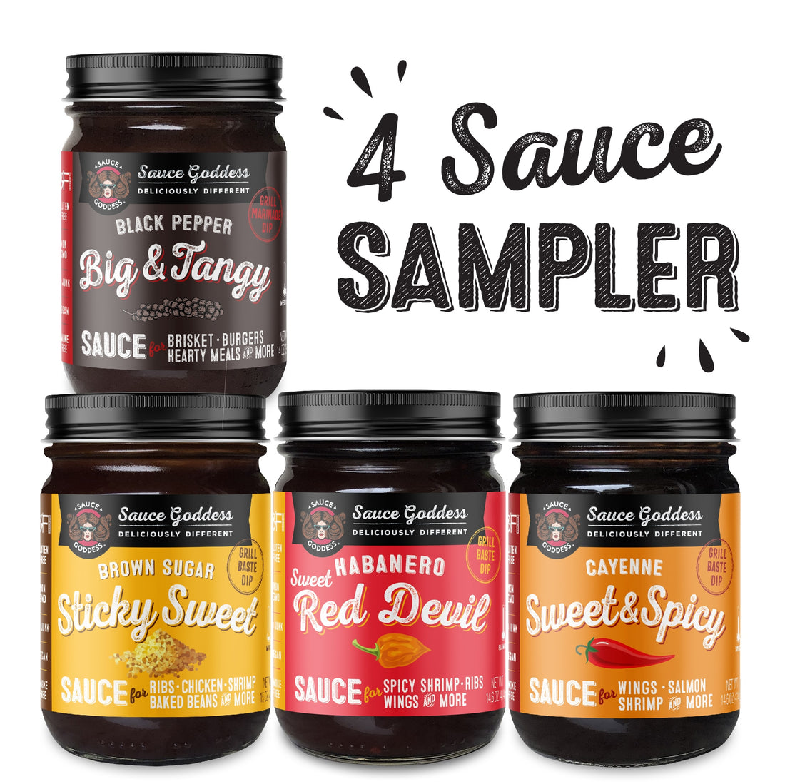 4 Sauce Sampler | Gourmet BBQ Sauces Gift Set – Sauce Goddess